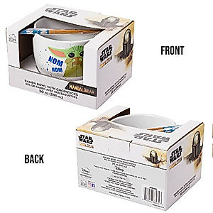 Silver Buffalo Star Wars Mandalorian Baby Yoda Grogu Nom Nom Ceramic Ramen Noodle Rice Bowl with Chopsticks, Microwave Safe, 20 Ounces