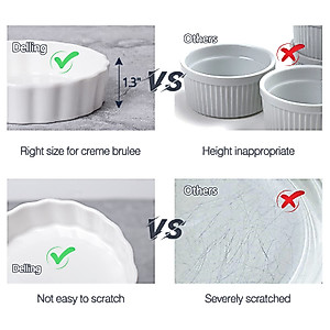 Ramekins 8 oz-Delling Creme Brulee Ramekins, Round Fluted Quiche Dishes Tart Pan, Oven Safe Ramekins for Baking, Souffle, Ramekins Set of 6, White