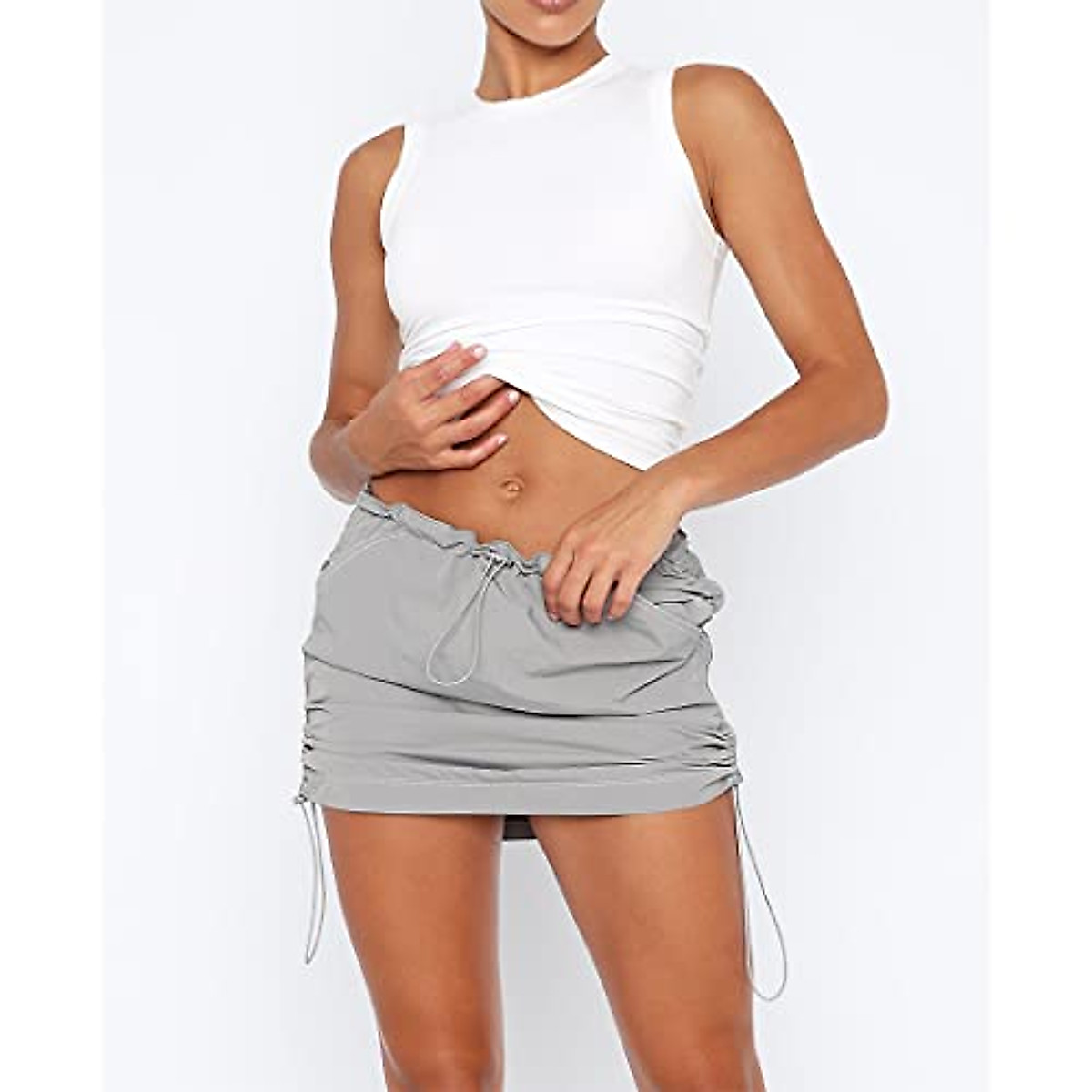 Cargo Skirts for Women Trendy Y2K Streetwear Summer Sexy High Waist Short Mini Skirts with Pockets Grey M