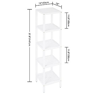 SMIBUY Bathroom Storage Shelf, 5-Tier Bamboo Rack Organizer, Multifunctional Shelving Unit for Living Room Bedroom Kitchen (White)