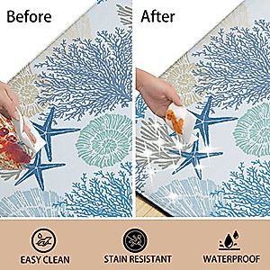 Tritard Coastal Anti Fatigue Kitchen Mat Rug Set of 2 Piece Beach Themed Cushioned Kitchen Mats for floor Waterproof Non Slip Kitchen Rugs Runner for Office Sink Laundry, Blue, 17.3" x 28"+17.3" x 47"