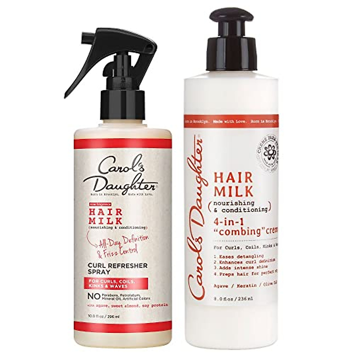 Carol’s Daughter Hair Milk Refresher Spray and 4 in 1 Combing Creme Hair Detangler Gift Set for Natural Curly Hair Providing All Day Definition & Frizz Control – made with Agave Nectar and Olive Oil