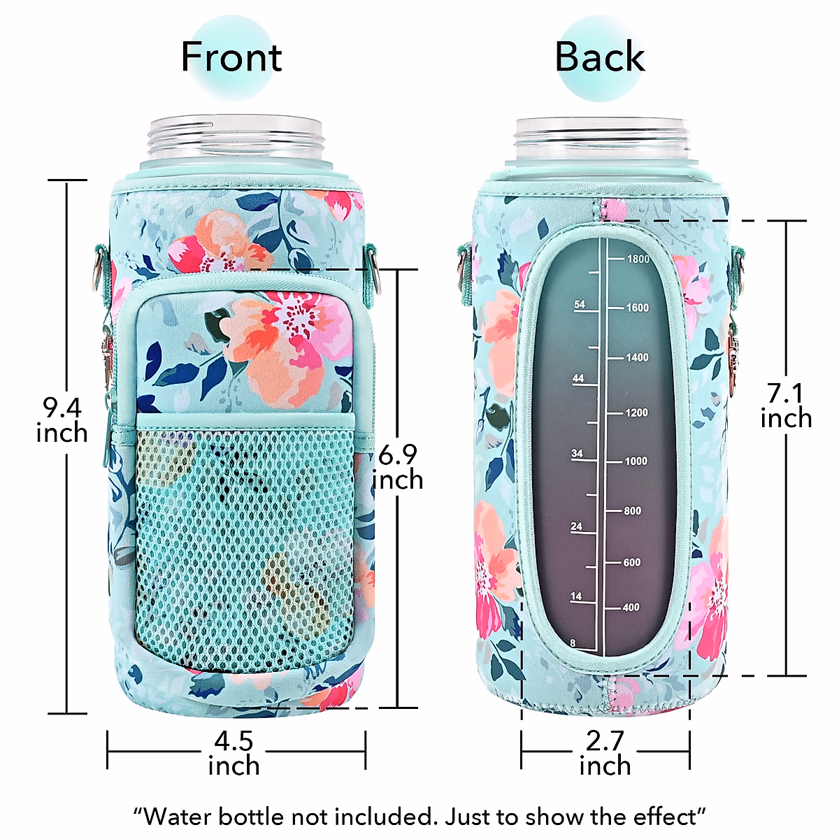 Half Gallon Water Bottle Carrier Bag, Bottle Pouch Phone Holder, Adjustable Shoulder Hand Strap 2 Pocket Sling Neoprene Sleeve Sports Water Bottle Accessories for Hiking Travelling &Camping
