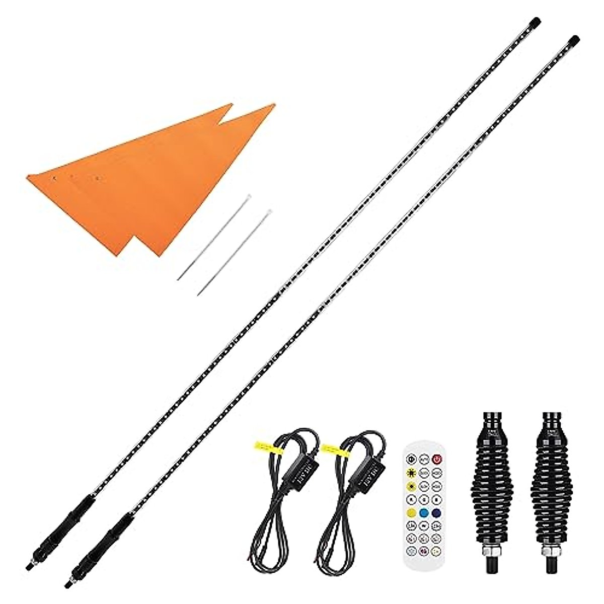 KEMIMOTO 5FT 2PCS LED Whip Lights with Spring Bases for UTV ATV, 22 Modes 21 Colors 5 Brightness 10 Speed IP67 Waterproof Wireless Control, compatible with Can Am Maverick X3 Polaris RZR Kawasaki SxS