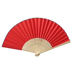 PHONME Decorative Folding Fans Folding Handheld Fans Solid Color Fan Handmade Graffiti Painting Fan Blank Paper Fan Cloth Fan Silk Folding Fan Elegant Hand Fans Vintage style (Color : Red)