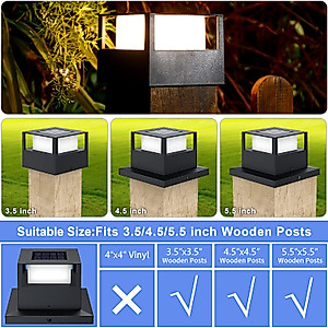 8 Pack Solar Post Lights Outdoor Solar Post Cap Lights, 20 Lumen High Brightness Waterproof LED Fence Post Solar Lights with Base for 4x4 5x5 6x6 Wooden Posts,Black