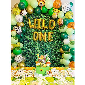 Safari Birthday Decorations, 58PC Wild Jungle Theme Party Supply Animal Balloon Garland Kit Baby Shower Decor for Boy with Monkey Tiger Lion Zebra Reusable Balloon Happy Birthday Banner Tablecloth