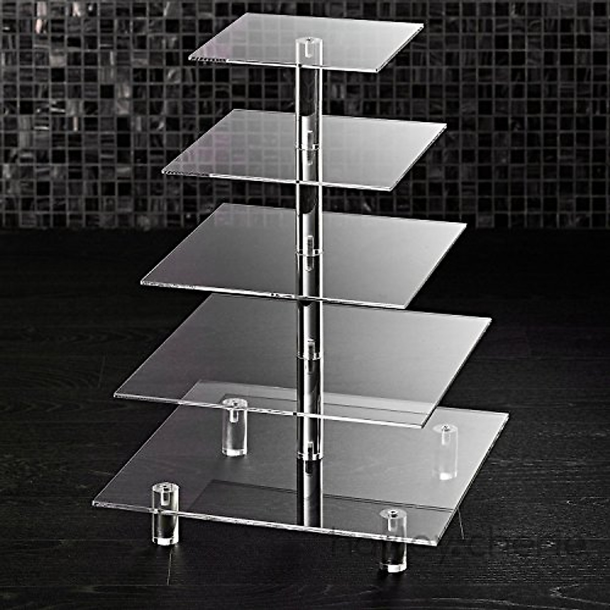 Hayley Cherie 5 Tier Square Cupcake Stand - Extra Thick 5mm Base - Acrylic Tiered Cake Stand - Dessert or Cupcake Tower