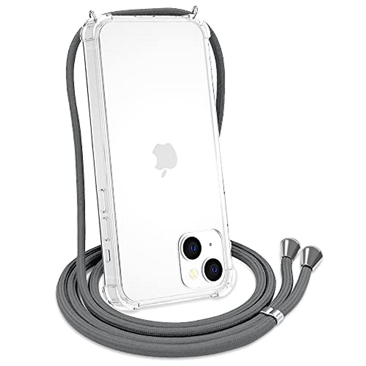 YESPURE for iPhone 13 Clear Case with Adjustable Neck Cord Lanyard Strap,Soft Slim Transparent TPU Anti-Yellowing Shockproof Phone Cover Case for iPhone 13 with Crossbody Shoulder Strap - Gray