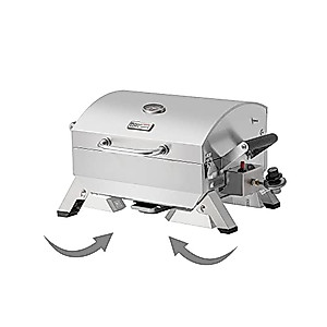 Grills House Stainless Steel Portable Grill with Two Handles and Travel Locks, Tabletop Propane Gas Grill with Folding Legs, 10000 BTU, for Picnic Cookout, GT2001, Silver