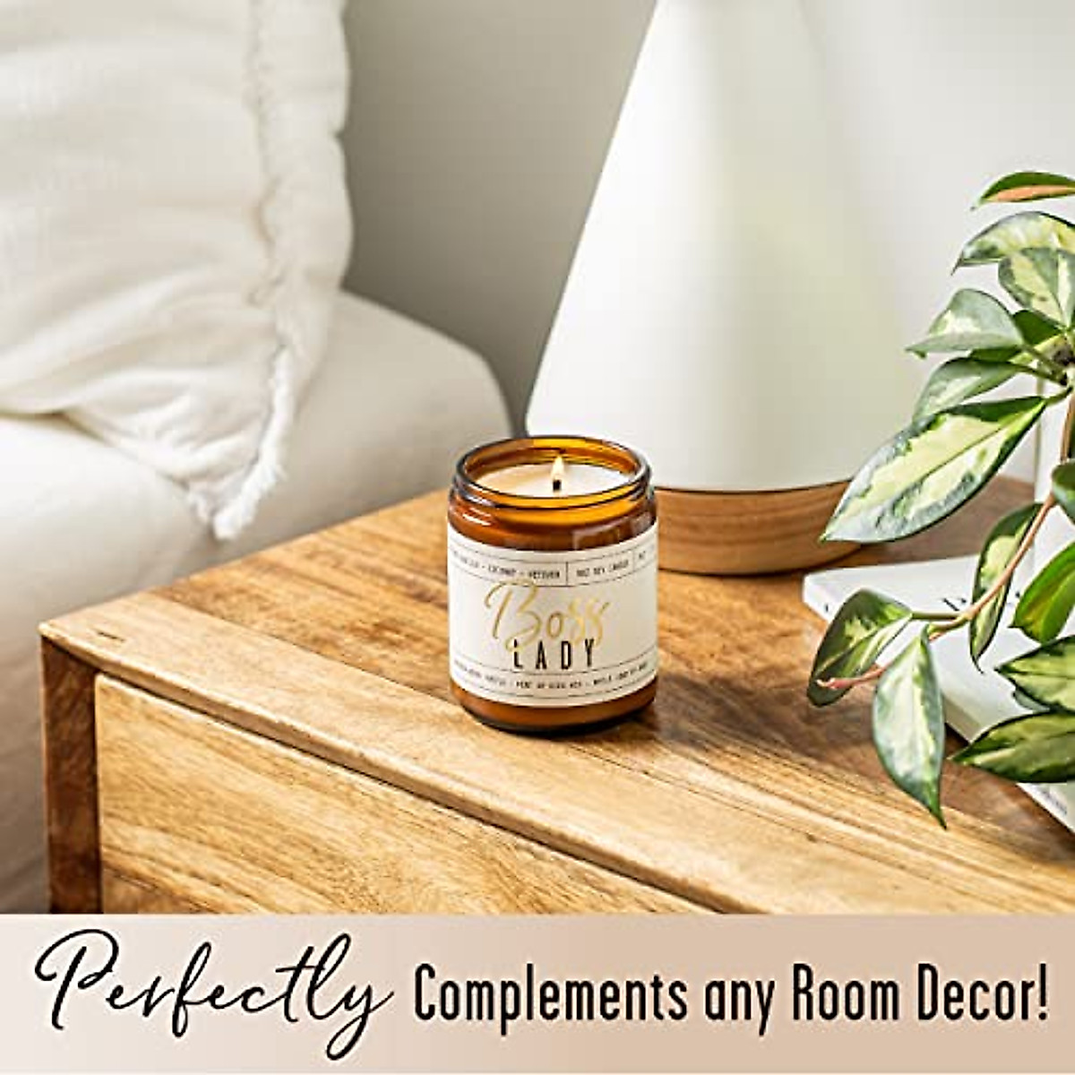 Boss Lady Gifts for Women - 'Boss Lady' Soy Candle, w/ Vanilla, White Coconut & Vetiver I Best Boss Gifts for Women I Girl Boss Female Gifts I 9oz Reusable Glass Jar, 50Hr Burn Time, 9oz, Made in USA