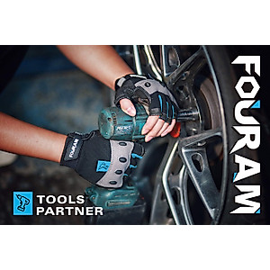 FOUR-AM Work gloves Men Fingerless Mechanic Gloves Shock-Grip, Anti-Collision For Men Women(Blue, Large)