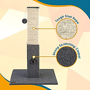 PAWBEE - 32" Cat Scratching Post - Tall Cat Scratching Posts for Indoor Cats - Sisal Rope Cat Scratchers - Cat Scratch Post for Small & Large Cats - Cat Post Tower with Jingle Bell Toy - Cat Scratcher