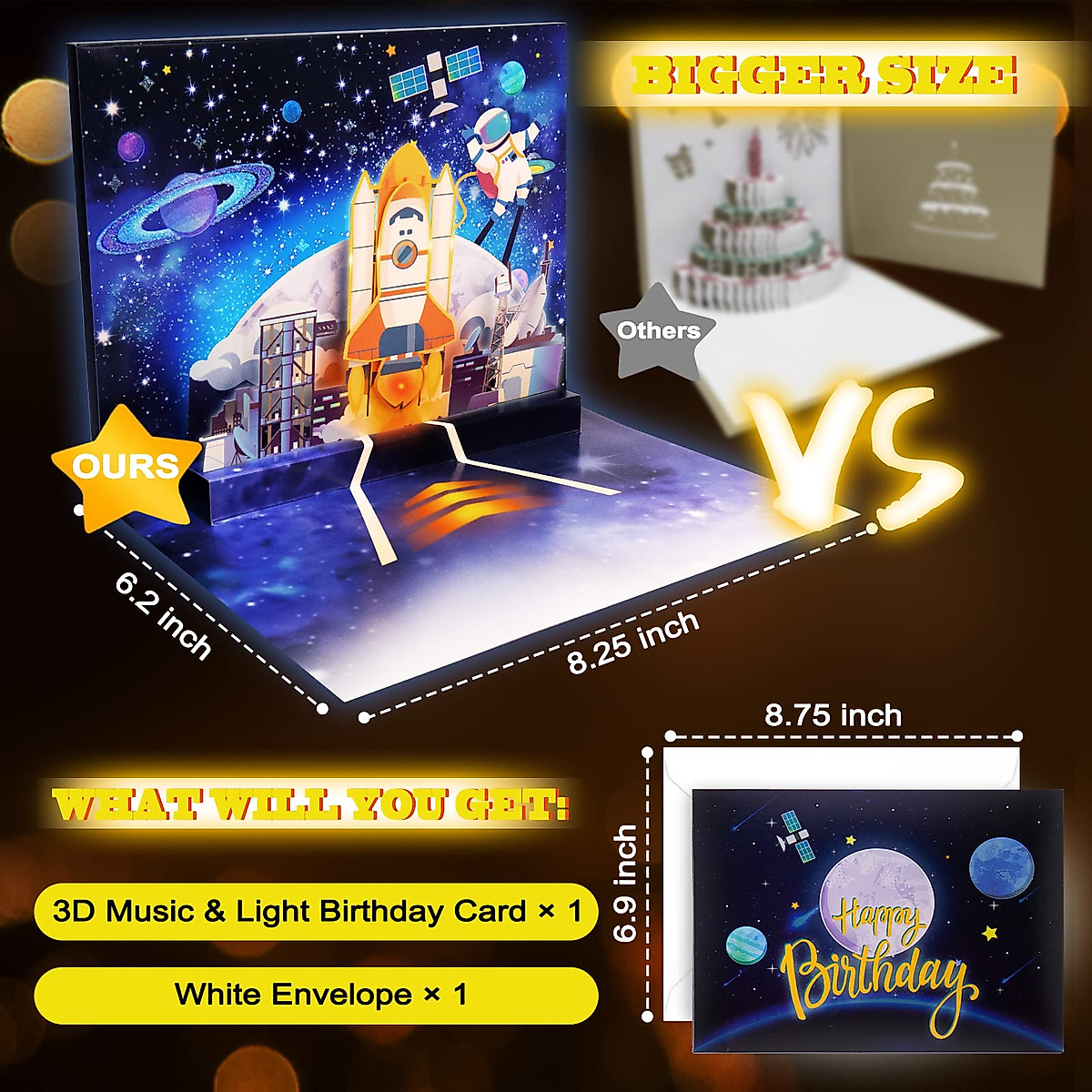 BYKOOO Birthday Card, Musical Pop Up Cards w Light, Birthday Cards w Cool Sound Effects and, Celebrate Birthdays, Graduations, Weddings & Promotions w Congrats, Greeting Card w/Congrats Text on Cover