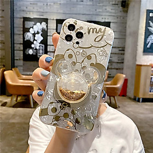 DEAVON Cute Case for iPhone 13 Pro Max,Cute Golden Minnie Sparkle Bling Cover with Quicksand Cell Phone Holder,Kickstand Soft TPU Shockproof Protective for Women Girls