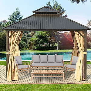 BPS Hardtop Gazebo 12' X 12' Outdoor Tent Shelter Canopy with Netting for Patio, Garden, Yard and Party