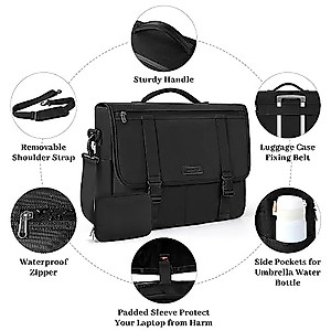 Mens Messenger Bag 15.6 Inch Waterproof Laptop Briefcase Large Satchel Shoulder Bag Office Travel Business Computer Laptop Bag Cable Organizer Bag Set 2pcs,Black