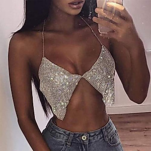 Bodiy Boho Crystal Body Chains Bra Silver Sexy Bikini Body Chain Jewerly for Women and Girls