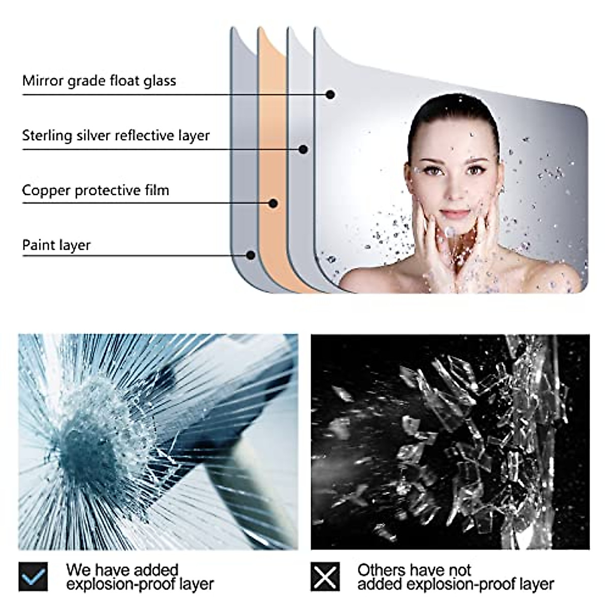 QiMH Vertical 47x22 Inch Wall Mounted LED Lighted Vanity Mirror with Aluminum Frame Backlit, 3 Colors Dimmable Light, Bedroom and Bathroom Hanging Rectangle Whole Body Mirror