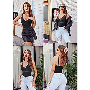 Avidlove Womens Sexy Lingerie Sleeveless Bodysuit V Neck Thong Bodysuits Leotard Tank Tops Black Small