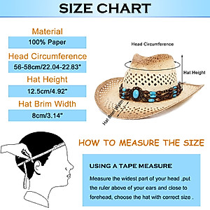 La Vogue Straw Cowboy Hat Bend Brim Fedora Hat Faux Turquoise Belt Brown