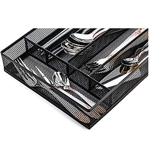 COSWE Silverware Tray for Drawer, Silverware Organizer, Metal Drawer Organizer Kitchen Utensils with Foam Feet Multi Compartments Cutlery Organizer in Drawer