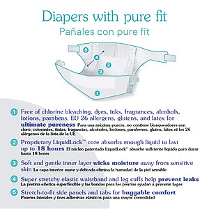 PurePail Disposable Diapers — Size 2 — 12-18 lbs — Chemical Free for Sensitive Skin — Unscented — Just Pure Fit — 184 Count