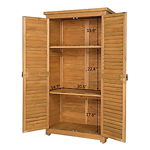 CIPACHO Outdoor Storage Cabinet, Wood Garden Storage Shed, Outside Vertical Shed with Latch and Removable Shelves, Outdoor 63 Inches Tall Shed for Yard and Patio