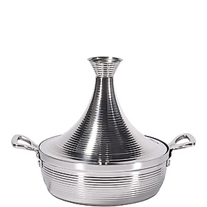 GFHVDC Non-stick Moroccan Tagine Pot for Cooking,304 Stainless Steel Moroccan Tagine Pot, Non Stick Moroccan Cooking Pot with 2 Handles, Large Moroccan Cooker Handmade Tagine Pot with Cone,Silver,32CM