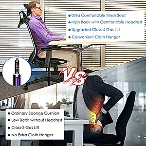 POWERSTONE Ergonomic Mesh Office Chair - High-Back Chair with Clothing Hanger - Computer Desk Chair with Mesh Seat Cushion - Executive Swivel Task Chair with Adjustable Arms and Head Rest - Black