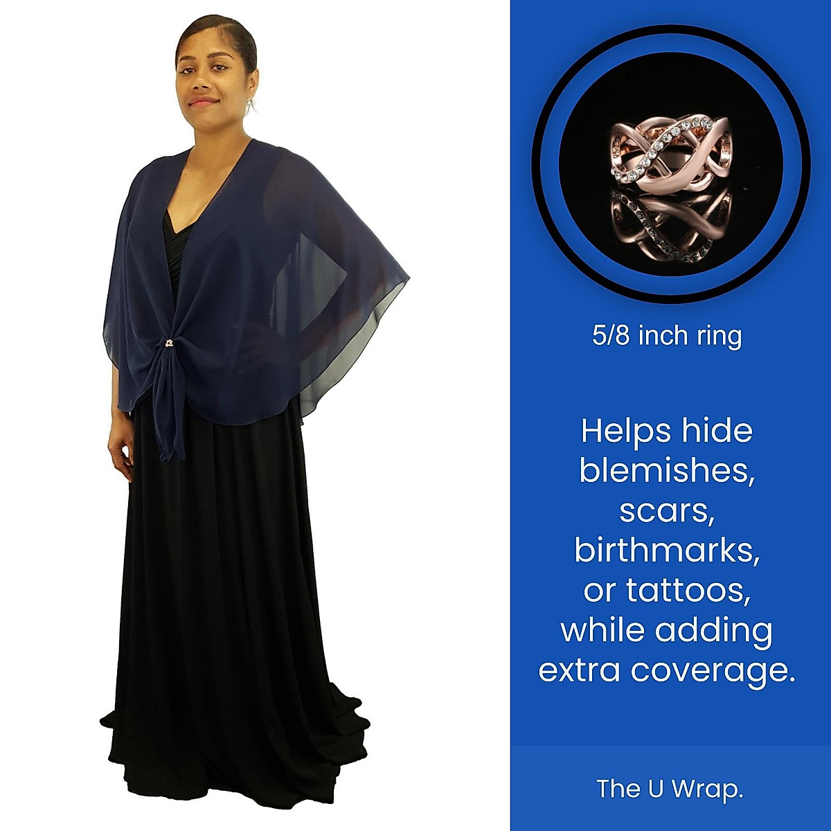 Womens Evening Dress Shawl Wrap and Rose Gold Ring Set - Sheer Chiffon Cape