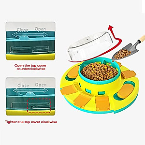 Dog Food/Treats Dispensing Container Toy | Interactive Pet Toy | Slower Feeder with Press Button, Blue