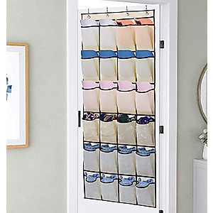 MISSLO Over the Door Shoe Organizer 24 Large Fabric Pocket Closet Accessory Storage Hanging Shoe Hanger, Beige