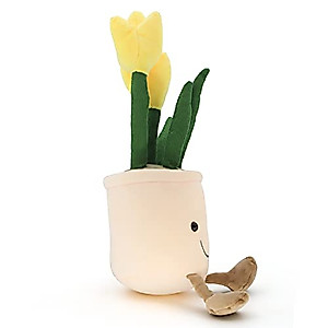RELIGES Succulents Plush Toy, Cute Stuffed Potted Plants Plush Doll, Gifts Toy for Kids Boys (Tulip - Yellow)