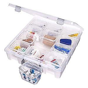 AB Designs 6965ABD Super Satchel with 9 Small Bins Inside, Stackable Home Storage Organization Container, Clear with Sliver Latches and Handle