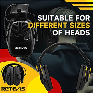 Retevis Shooting Ear Protection for Range,Sound Amplification Electronic Shooting Earmuff,Noise Reduction Ear Muffs for Hunting,Slim Volume Adjustable Earmuff,with 3.5mm Headphone Jack and Cable