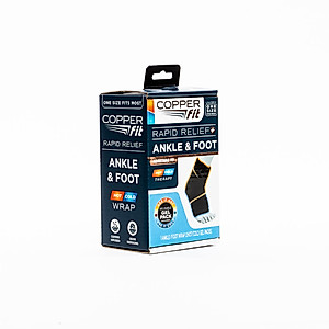 Copper Fit Rapid Relief & Hot/Cold Ankle Foot Wrap with Hot Cold Pack, Black, One Size Fits Most