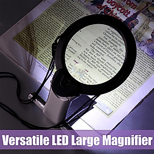 Reading Magnifier Magnifying Glass Necklace 2.5 X 6X Lighted Magnifier Glass Magnify Hands Free Handheld Large LED Magnifying Glass Illuminated Loupe Lens for for Seniors Reading,Embroidery,Jeweler