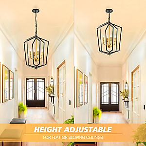 WJShome Lantern Pendant Light, 4-Light Gold Farmhouse Pendant Light, Modern Ceiling Hanging Light Fixture for Bedroom Kitchen Island Foyer Aisle Living Room Entryway Dining Room Hallway.