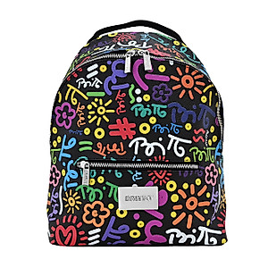 BRITTO Romero Vegan Leather Small Backpack, Colorful Graffiti