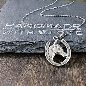 KEVIN N ANNA Sterling Silver Lucky Horseshoe Necklace, 18" (Small Horse in Horseshoe Charm)