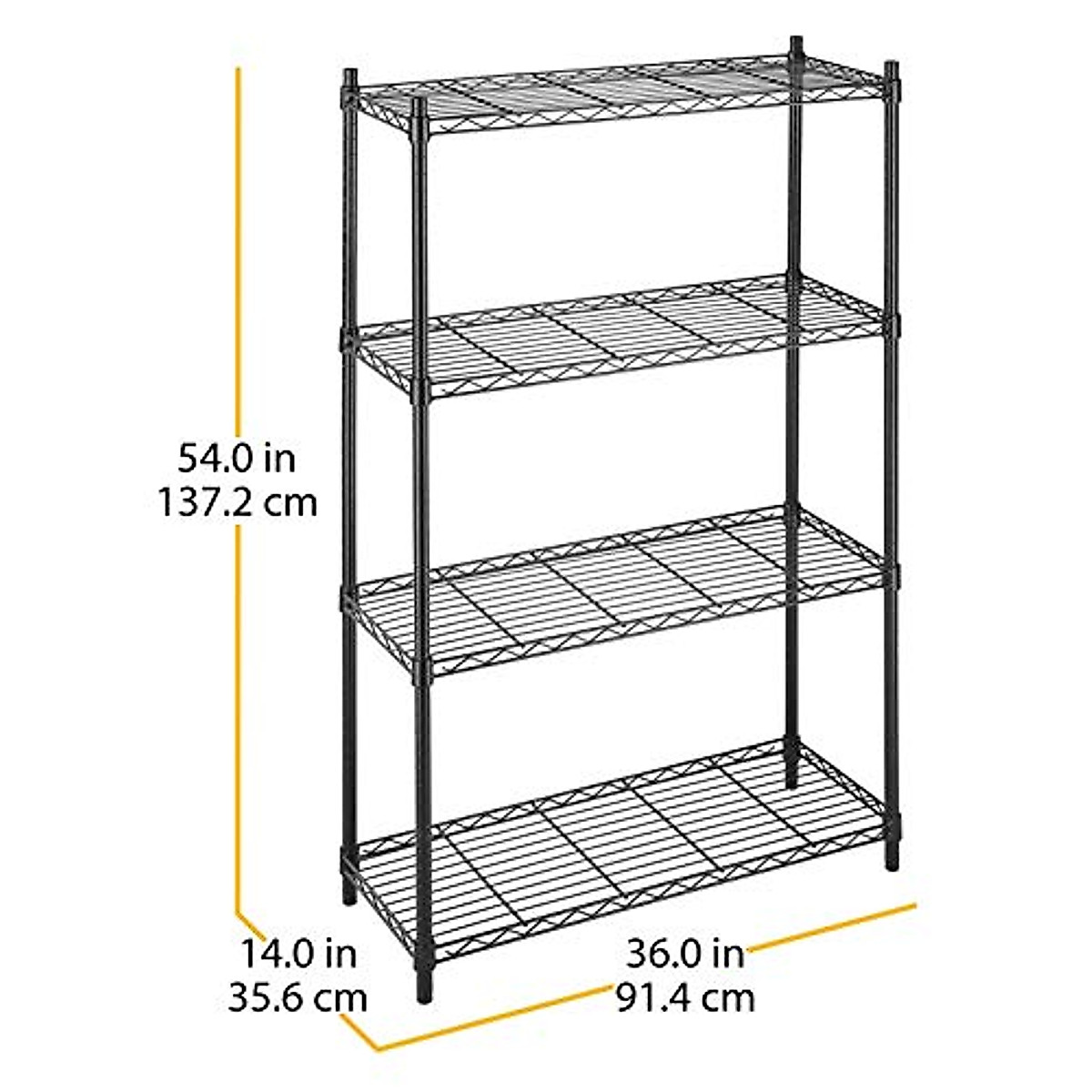 Whitmor Supreme 4 Tier Shelving with Adjustable Shelves and Leveling Feet - Black