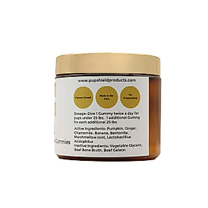 Pup Shield Dog Diarrhea Relief Gummies | Vet-Formulated Gut Health Support Treats with Probiotics, Pumpkin, Ginger, Marshmallow Root | Pure Digestive Aid for Canine Stomach Issues - 90 Gummies