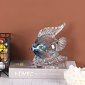 XIYOUQI Coastal Decor Glass Fish Figurines Blue Glass Fish Sculpture, Modern beachcombers Coastal Life Ocean Crystal Art Tropical Fish Sea Animals Collectible Figurines for Living Room, Bedroom,Office