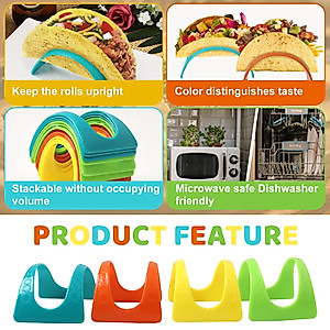 Qfeley 36 Pack Taco Holder Stands Plastic Colorful Taco Tray Plate Racks Hard Plastic Taco Shell Rack Party Serving Tray Set for Tortillas Burritos(Green/Red/Yellow/Blue) Dishwasher & Microwave Safe