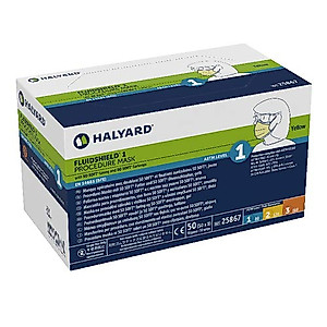 HALYARD FLUIDSHIELD 1 Disposable Procedure Mask w/SO Soft Lining and SO Soft Earloops, Yellow, 25867 (Box of 50)