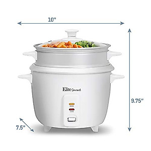 Maxi-Matic Elite Gourmet ERC-003ST Electric Rice Cooker & Steamer w/Automatic Keep Warm Makes Soups, Stews, Grains, Cereals, 6 Cooked (3 Cups Uncooked), 6 Cups Cups), White