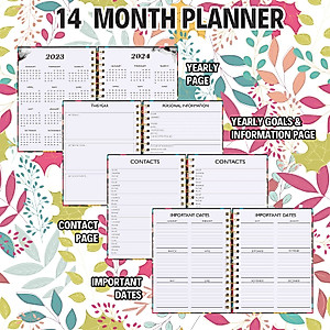 Hardcover Planner 2023-2024, 14 Months Daily Planner from JAN.2023 to FEB.2024, 8.5"x6" Portable Weekly Monthly Planner 2023-2024 Spiral Yearly Agenda with Hello Page, Elastic Closure, Inner Pocket