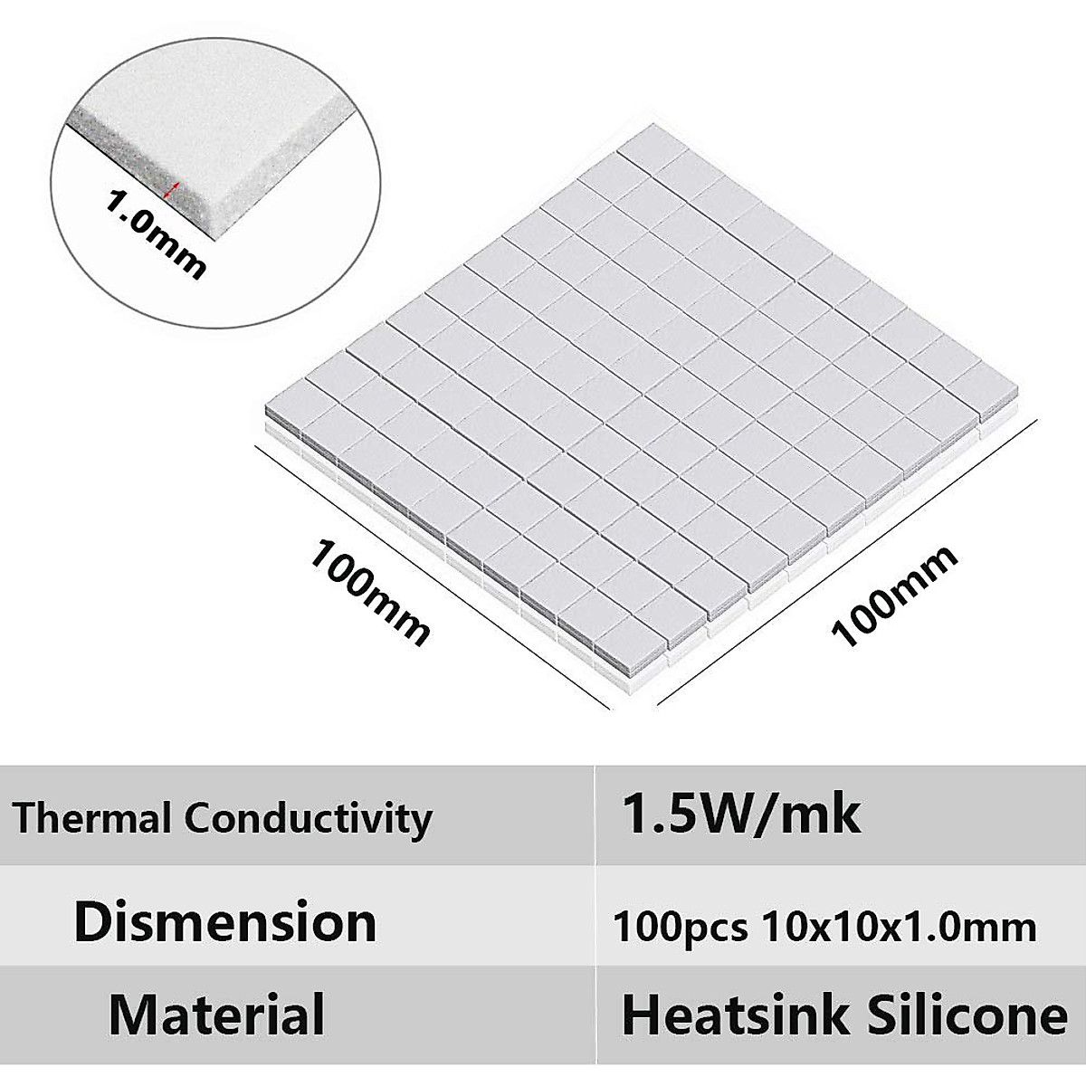 Wathai Off-White 100pcs 10x10x1mm Thermal pad For GPU CPU PS3 PS2 Heatsink Cooling Silicone Pad