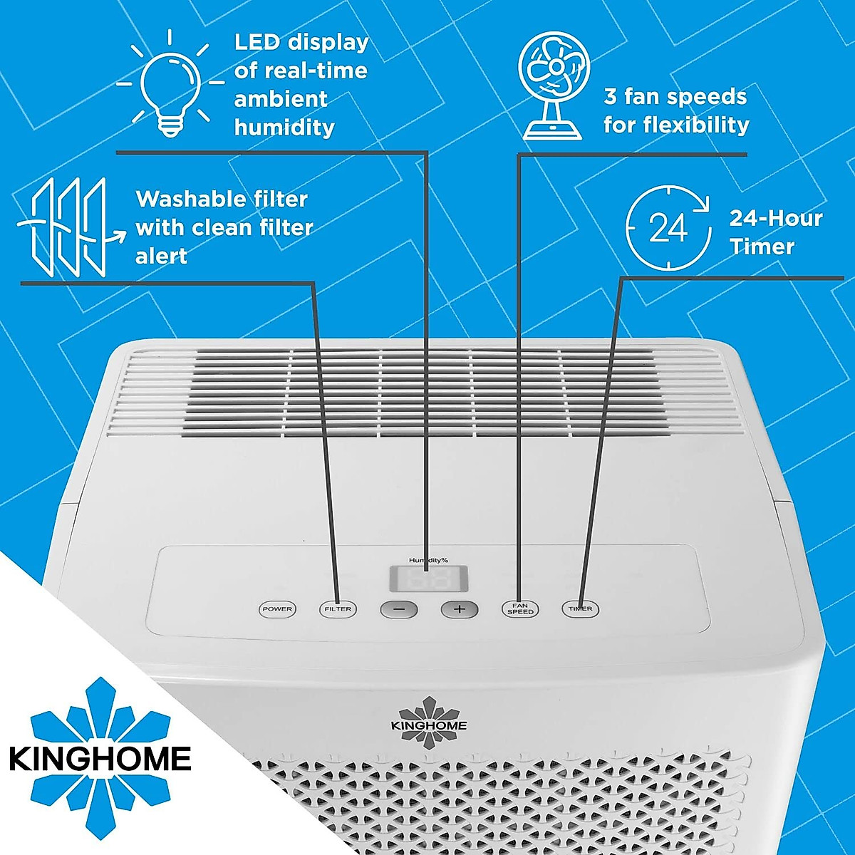 KingHome Energy Star 50-Pint Dehumidifier with Built-In Vertical Pump for a Room up to 4500 Sq. Ft.